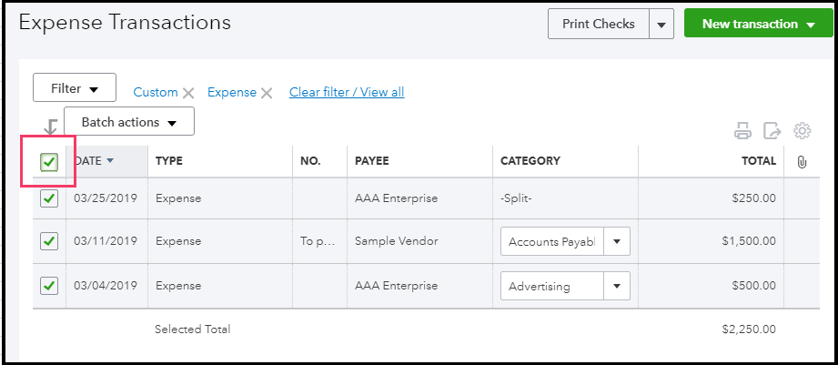 Solved: How do I select all transactions at once from the list under ...