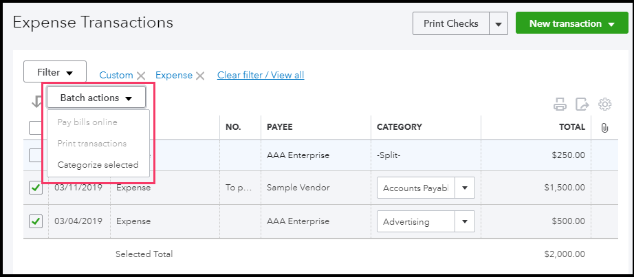 Solved: How do I select all transactions at once from the list under ...