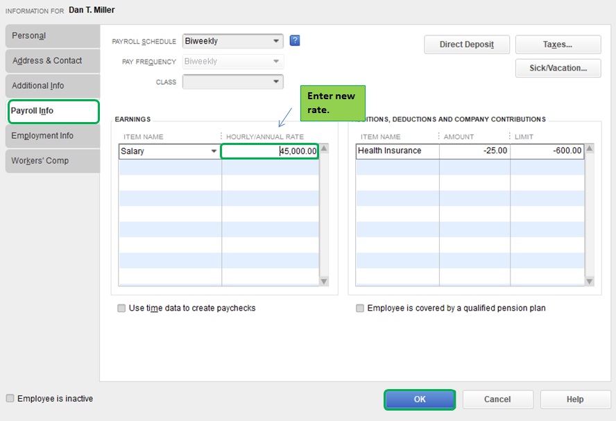 Increasing Annual pay for employee on QB Pro 2019