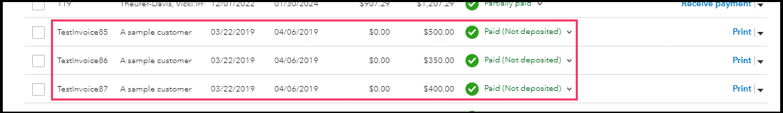 How do I correct the "Paid (Not deposited)" invoices? The invoices were ...
