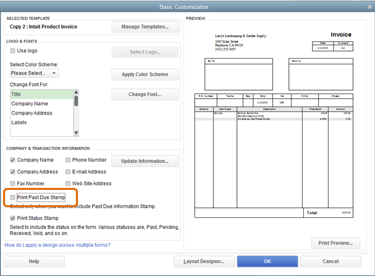 Solved: How do I get the new past due stamp from showing up on invoices?