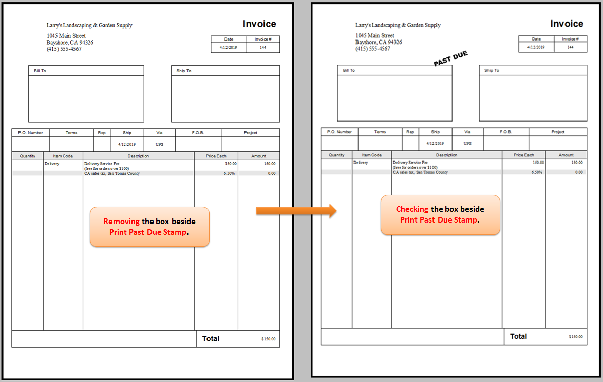 Solved: How do I get the new past due stamp from showing up on invoices?