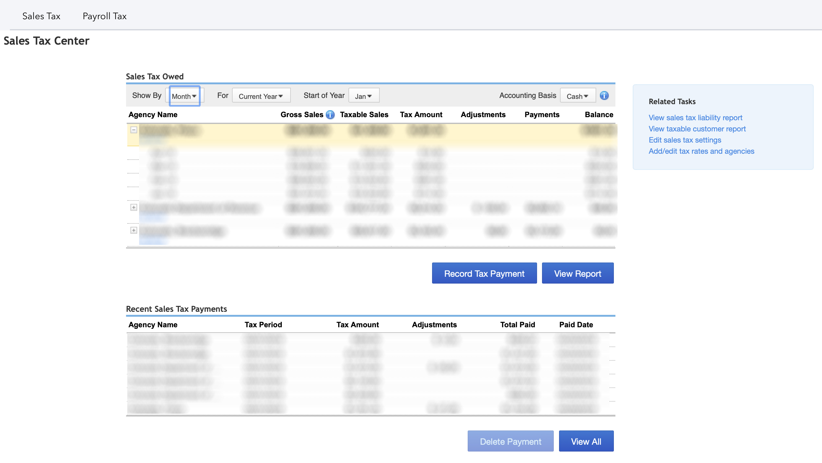 Solved: How to see all past sales tax payments?
