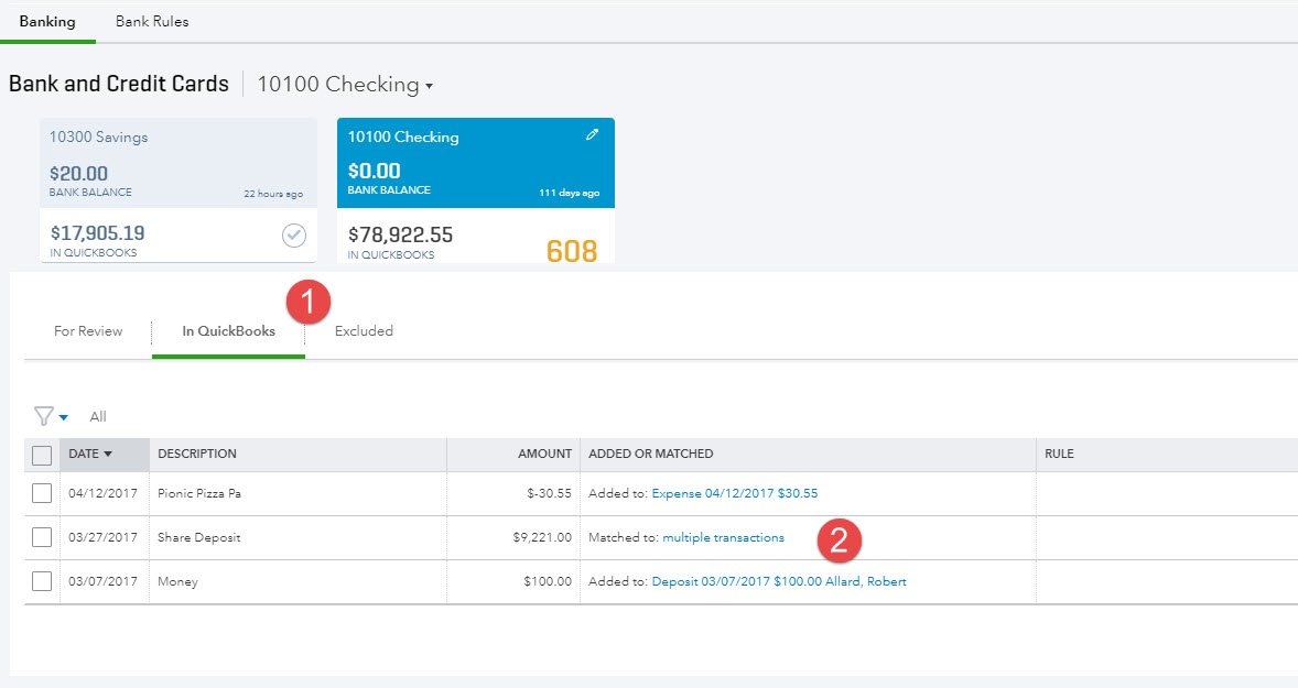 Solved: Resolving Difference when Matching Transactions in Quickbooks