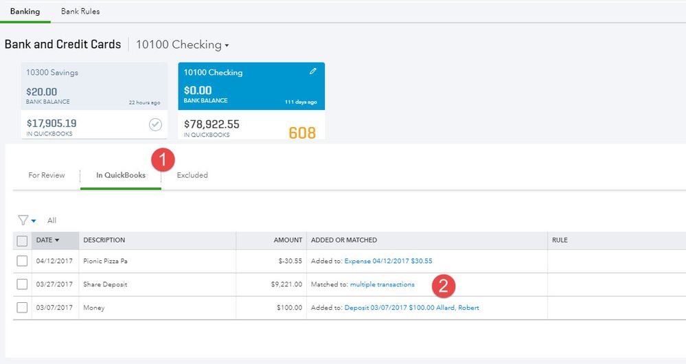 Solved: Resolving Difference when Matching Transactions in Quickbooks