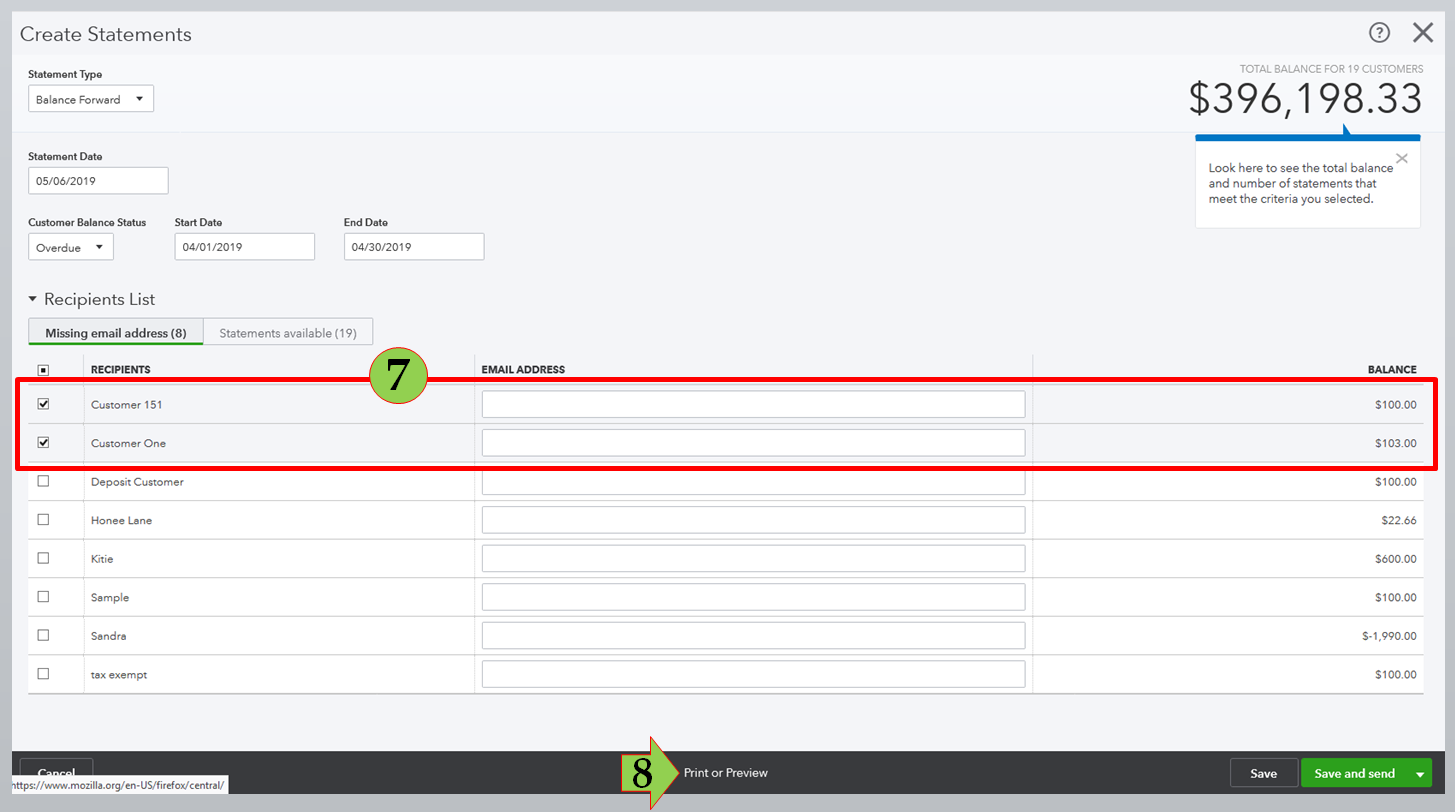 How do you send collections letters with QBO