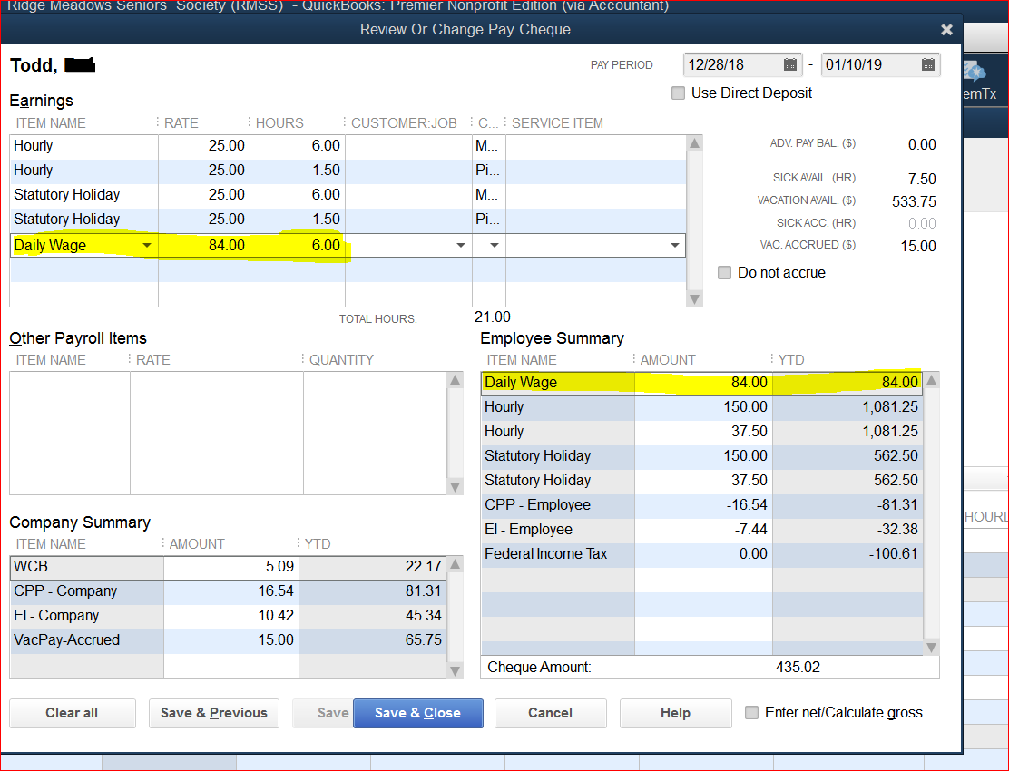 Adding a Flat Rate payroll item