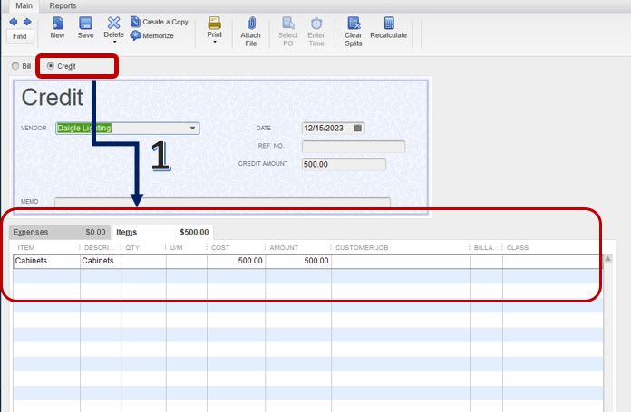 I entered a vendor credit but it is not showing in the set credits to ...