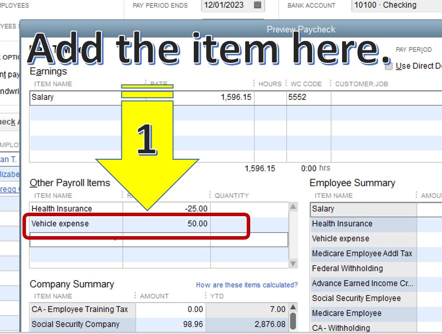 How to adjust item on paystub? QBDT Pro