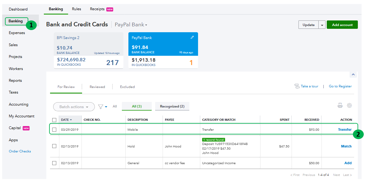 Solved: Accounts in Bank Deposit window