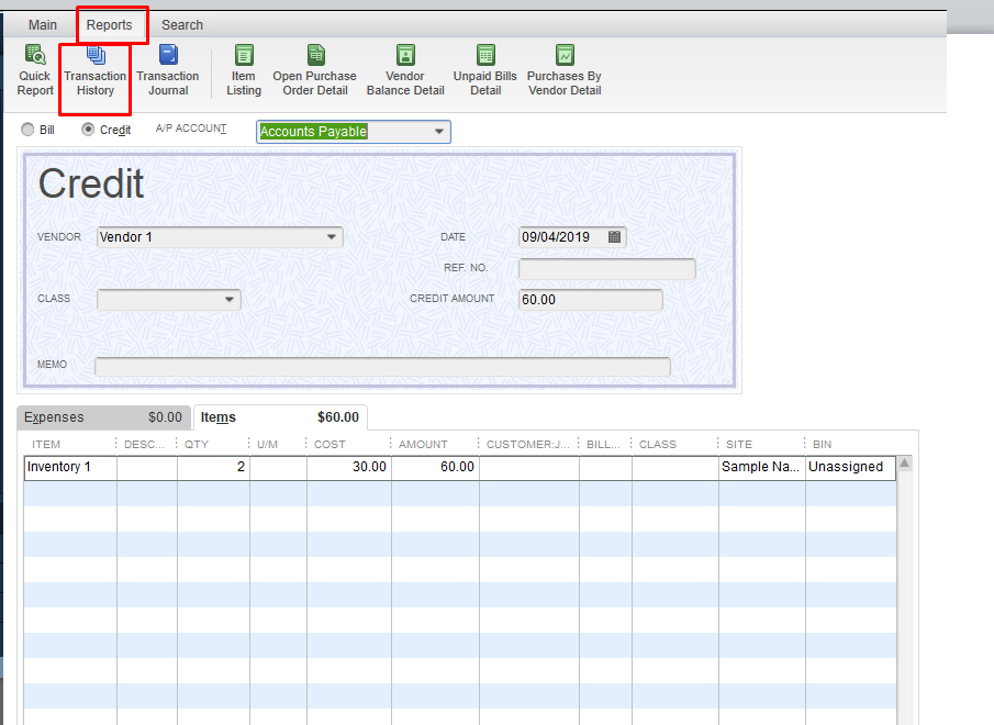 I entered a vendor credit but it is not showing in the set credits to ...