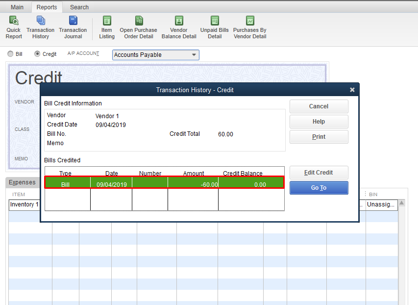 I entered a vendor credit but it is not showing in the set credits to ...