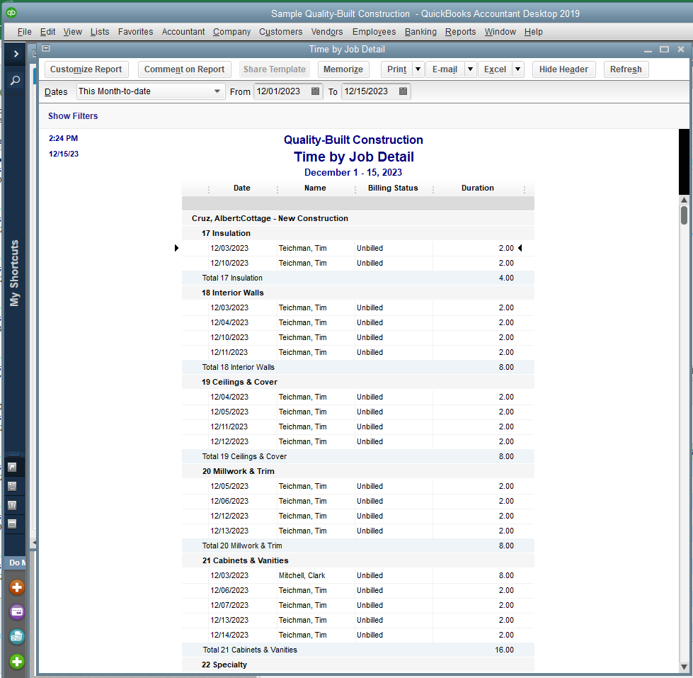 Solved: Payroll & Job Estimate vs. Actual Report
