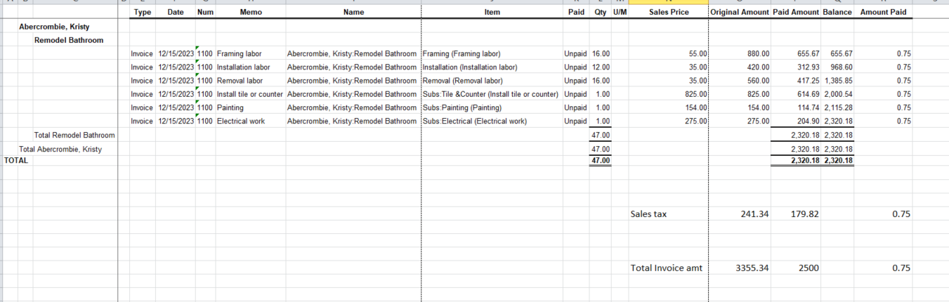 Many small Amounts for single Original Amount