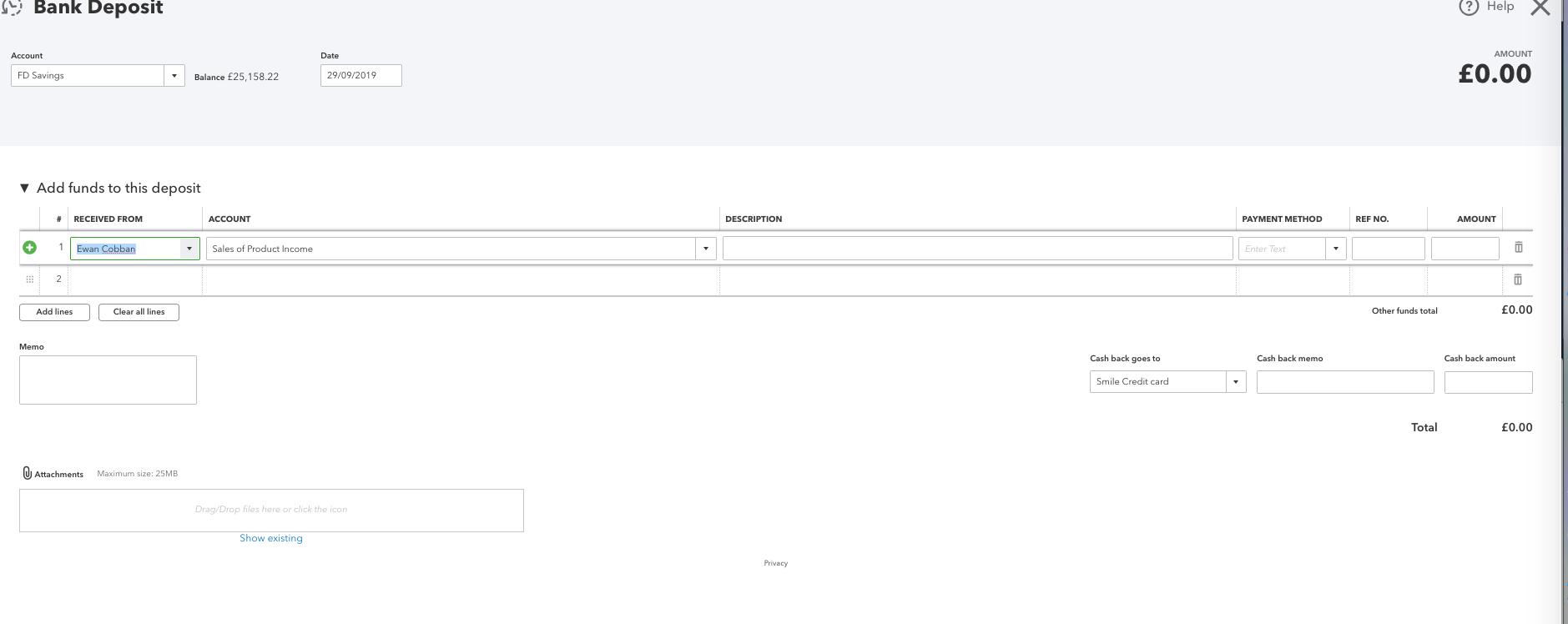 Split a transaction which is part income and part expense