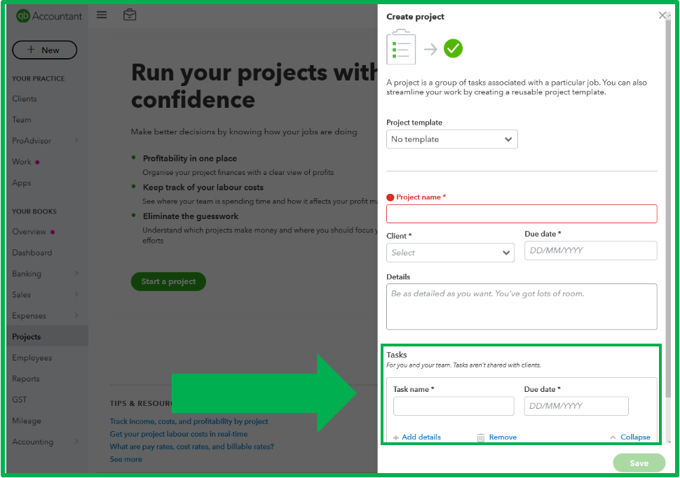 Why can I not add tasks to projects