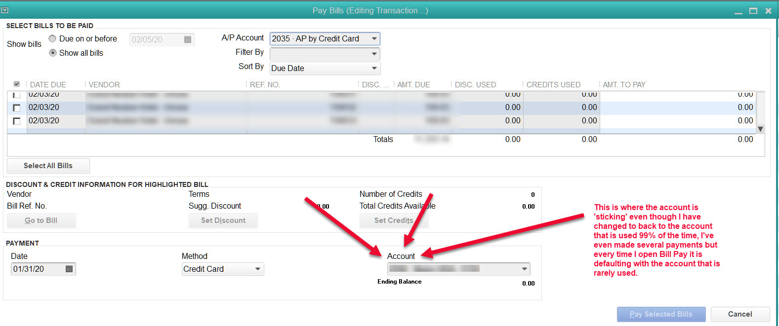 Pay Bills - default (or pre-populated) payment account | QuickBooks ...