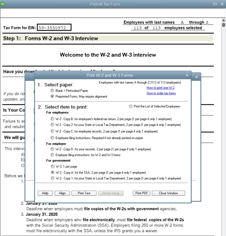 quickbook w-2 form allignment