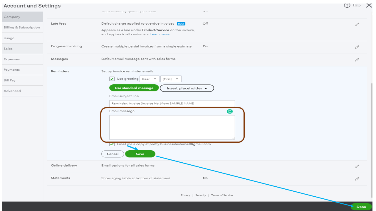 How do you send collections letters with QBO
