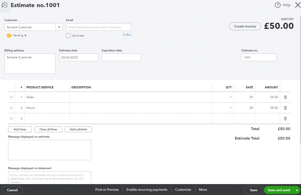 Setting up a custom form style Estimate. Everything works except the ...