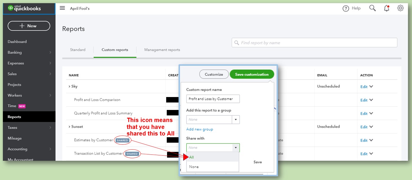 Report Group sharing