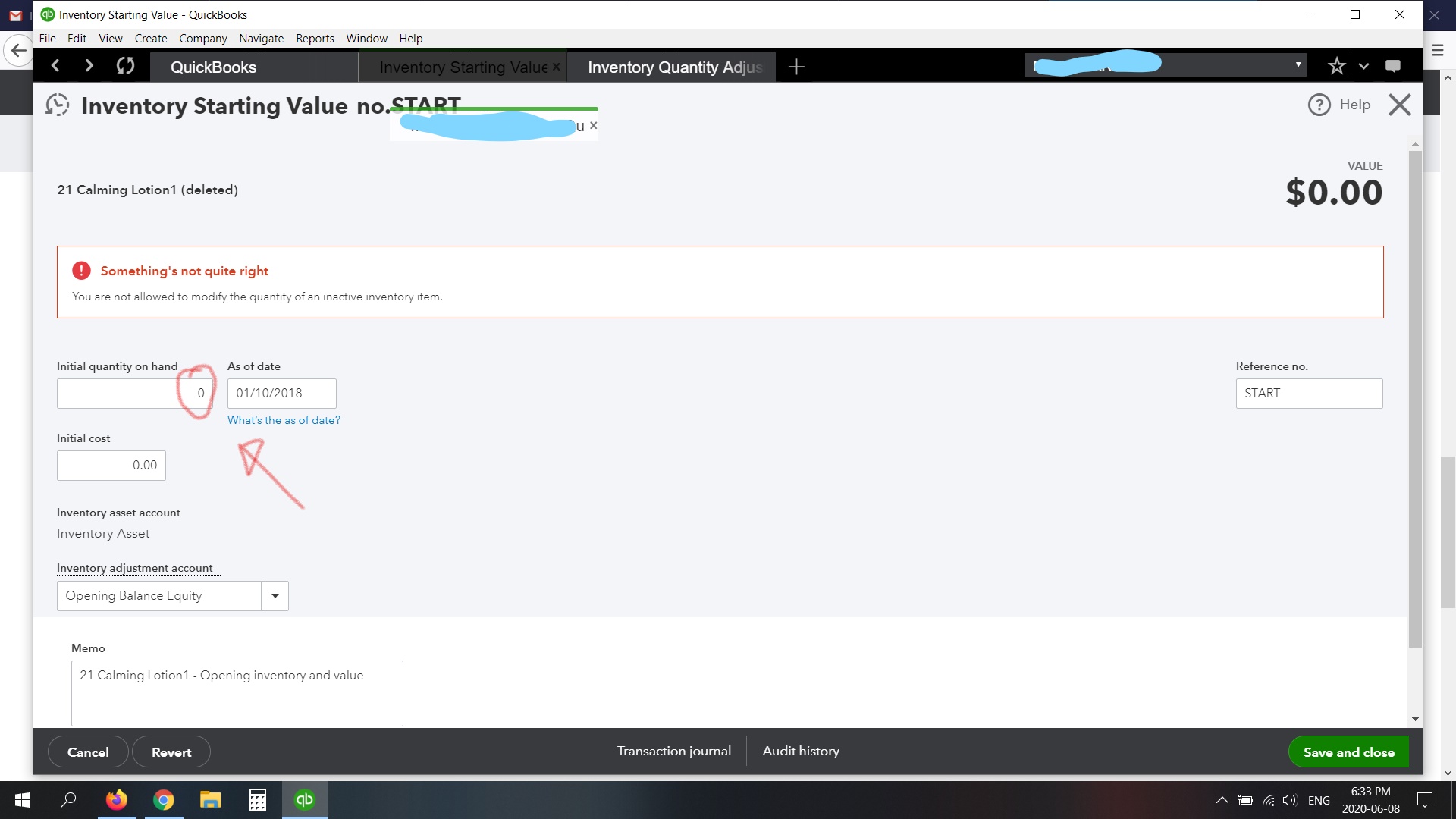 Solved: How do I delete "Inventory Starting Value"?