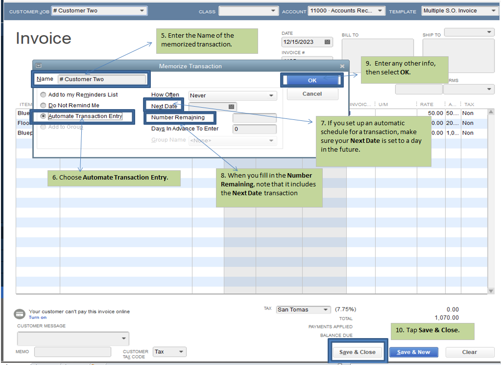 eMailing multiple customers invoices with set monthly rate