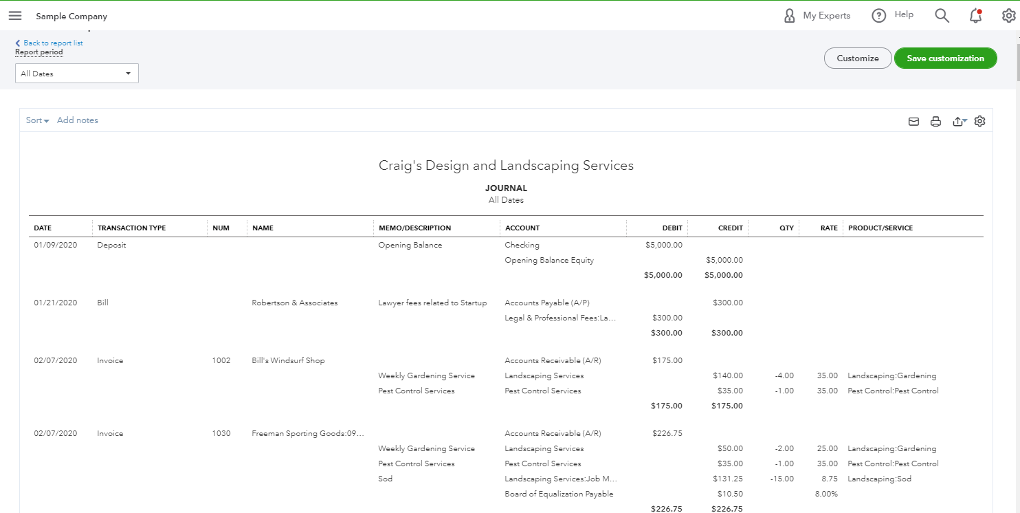 A report with sales by customer and the cost of those sale