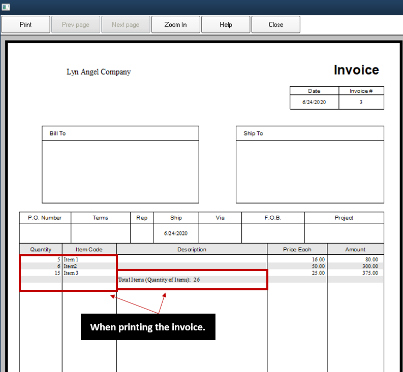 Is there anywhere we can add on the invoice a total for the units ...
