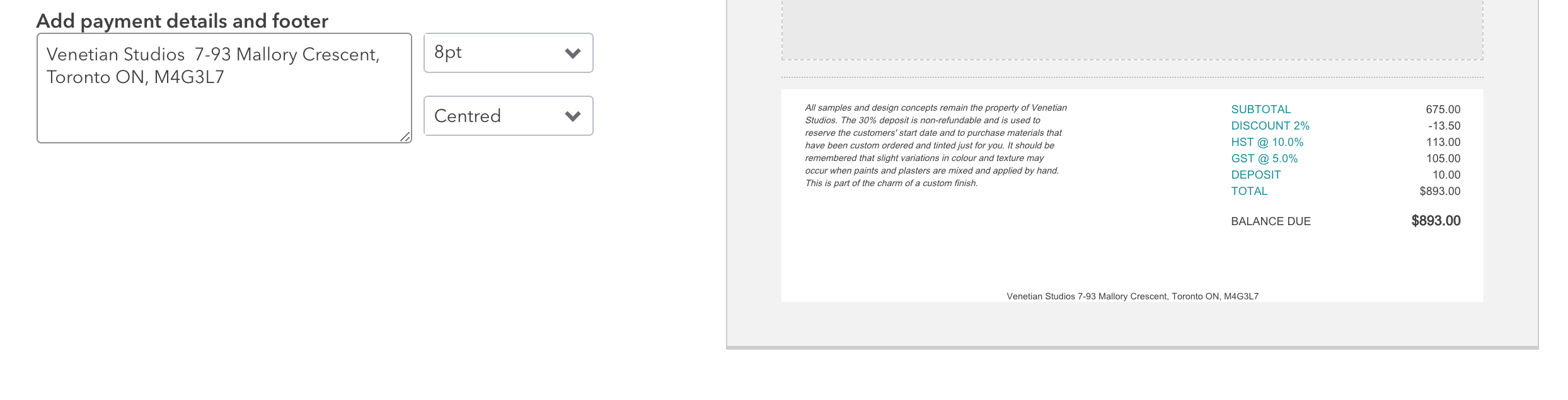 Customized invoice- footer