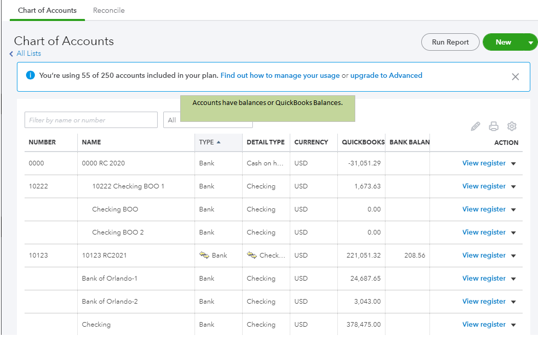 If there is no option to View Register In my Chart of Accounts (the ...