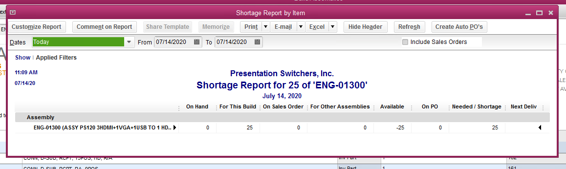 Build Assembly not generating proper Shortage Report