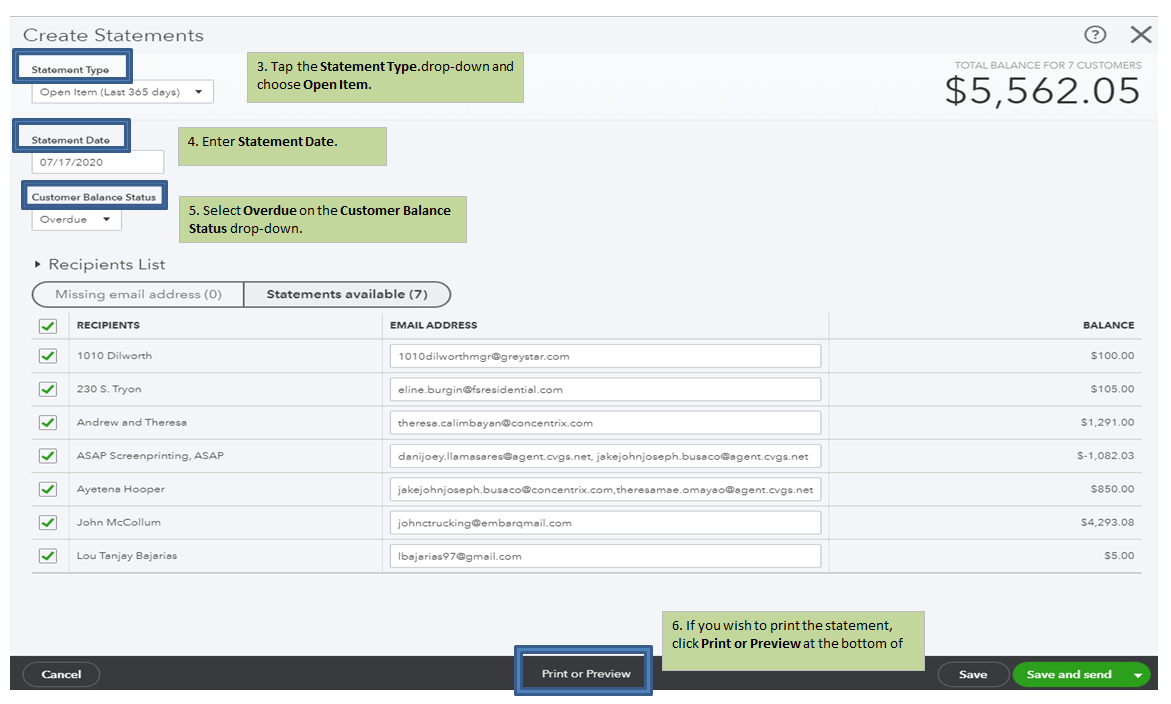 How can I create a statement that has a list of all past due invoices ...