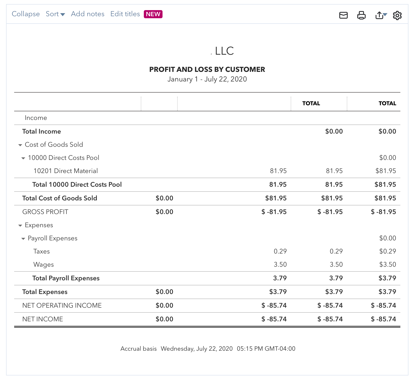 Wages Show Under COGS Of Project Profitability But Not P L By Customer
