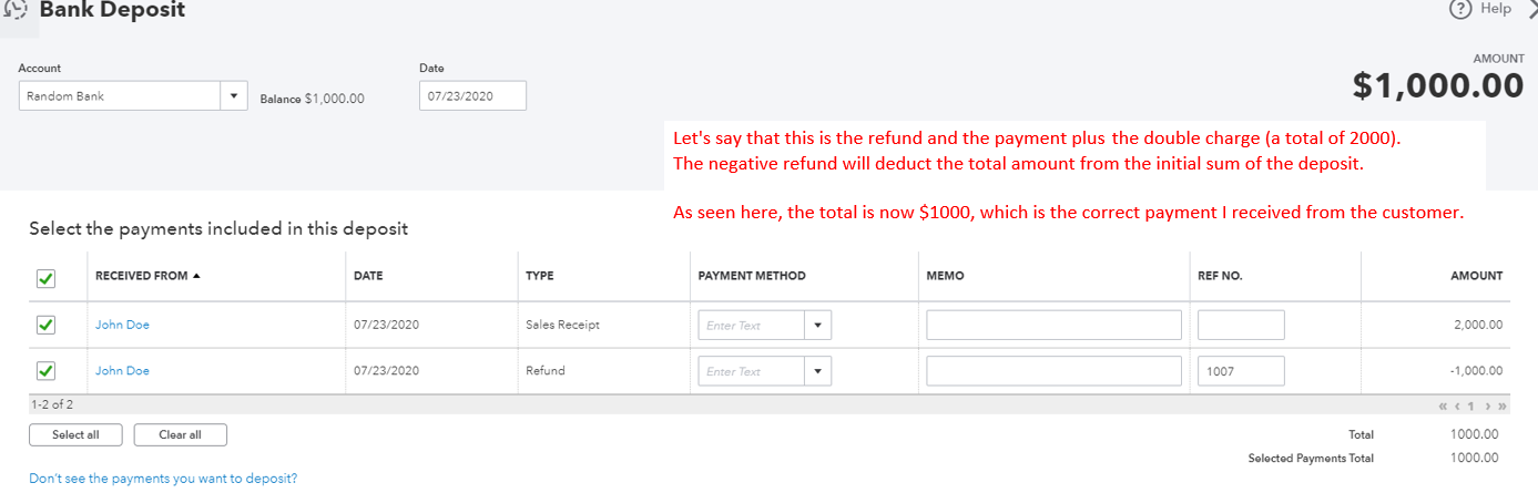 Credit Card Refund is sitting in undeposited funds and not matching ...