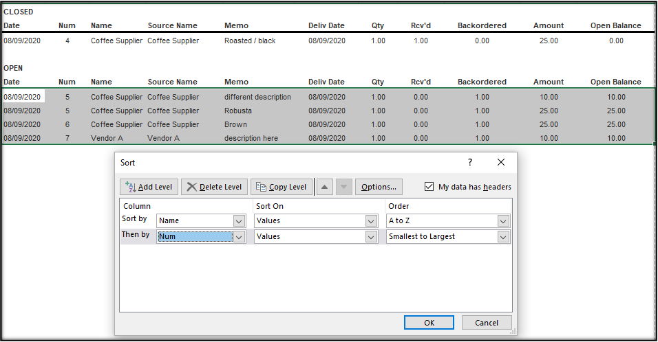 Solved: PO report showing Open-Closed and Description