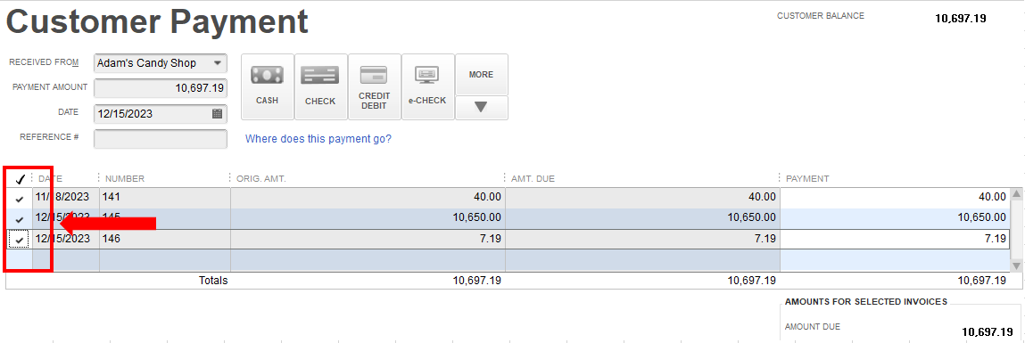 Applying one payment to multiple customers & jobs