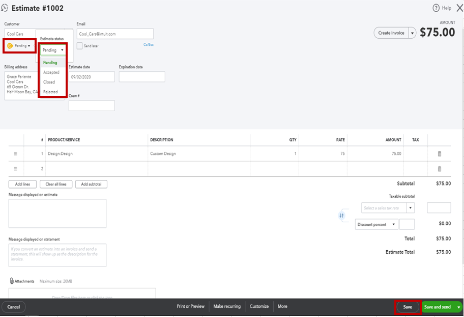 How do you change the status of an estimate after closing out the year