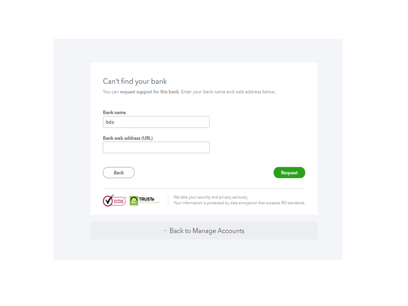 Bank account has disconnected