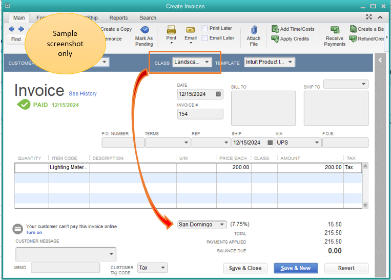 Changing "Class" assigned to sales transactions