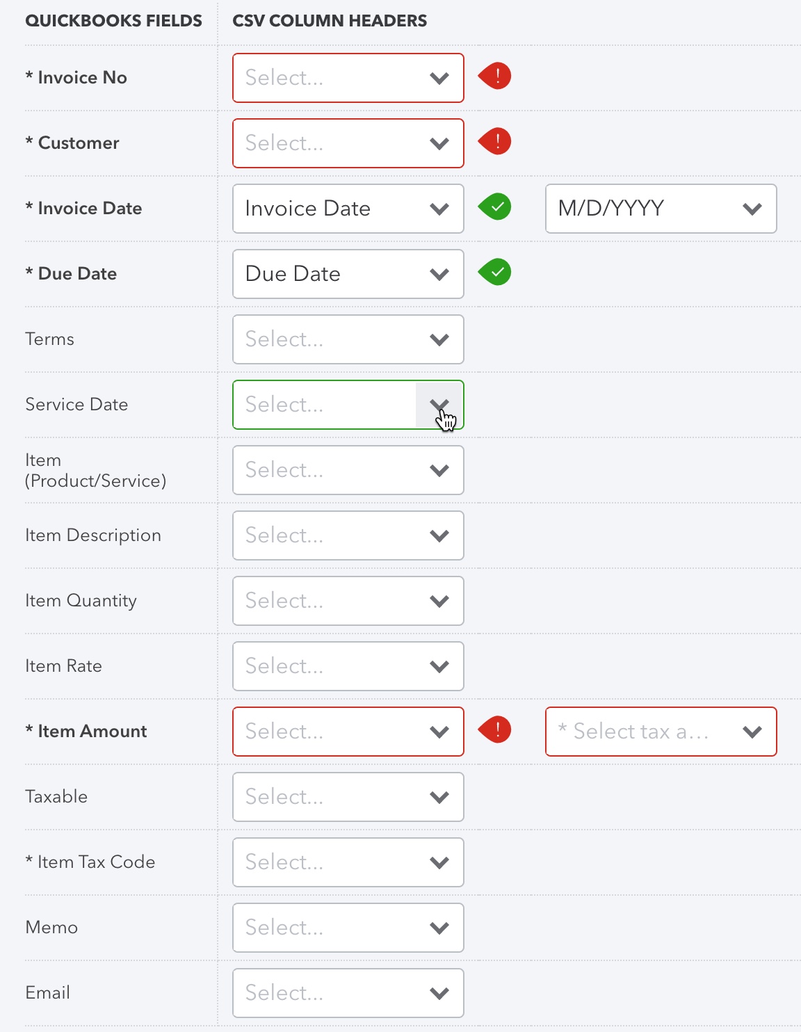 Import customer fields in Invoice into QBO