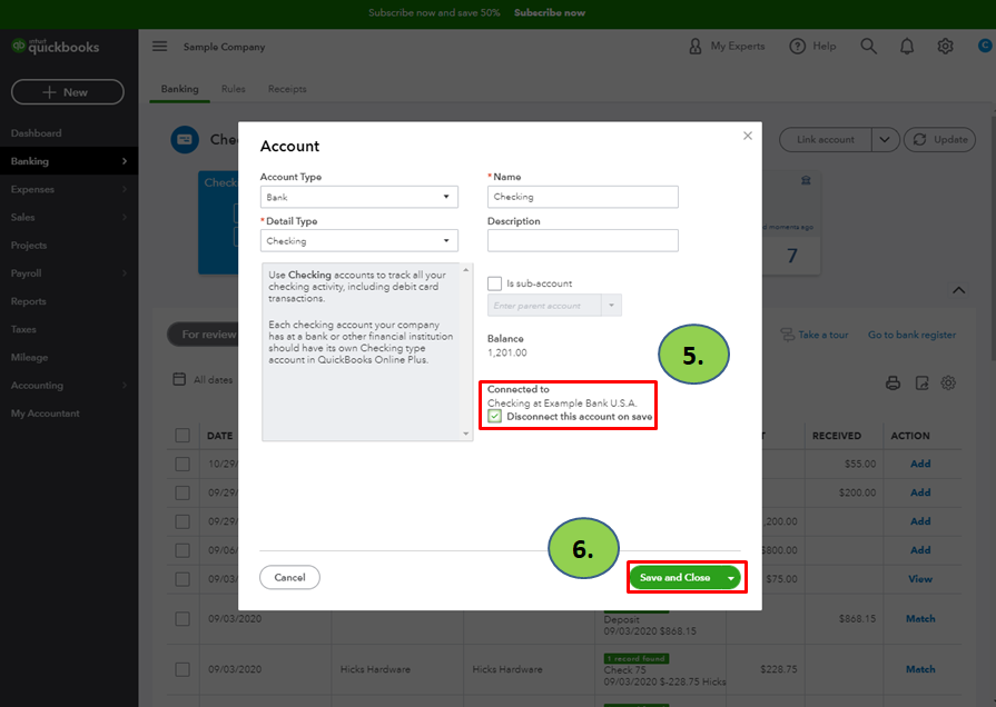 I would like to temporarily disconnect my bank account. How do I do this?