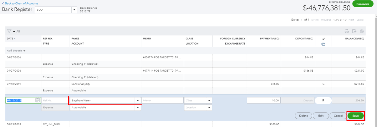 Edit Payee After Reconciliation