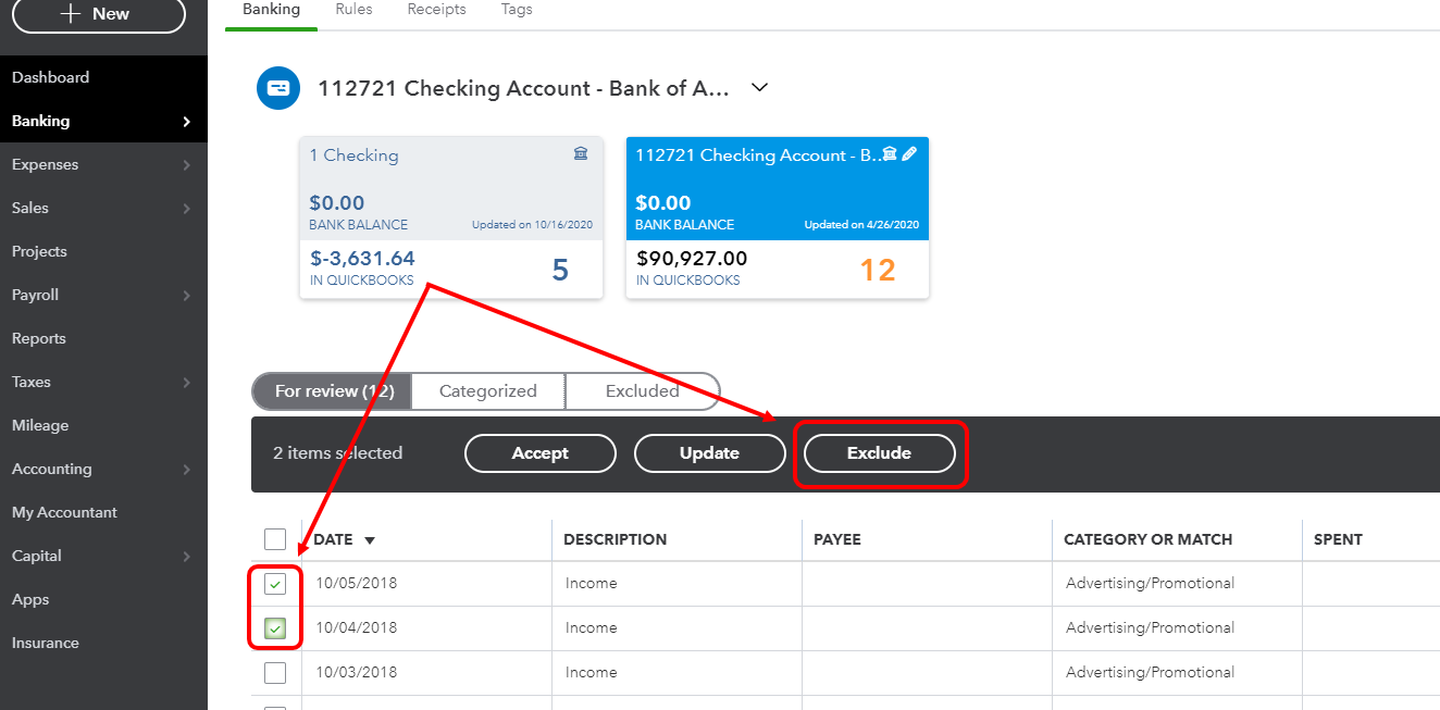 Export downloaded Bank transactions, categorize, then upload