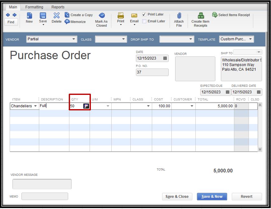HOW TO RECIEVE PARTIAL SHIPMENT