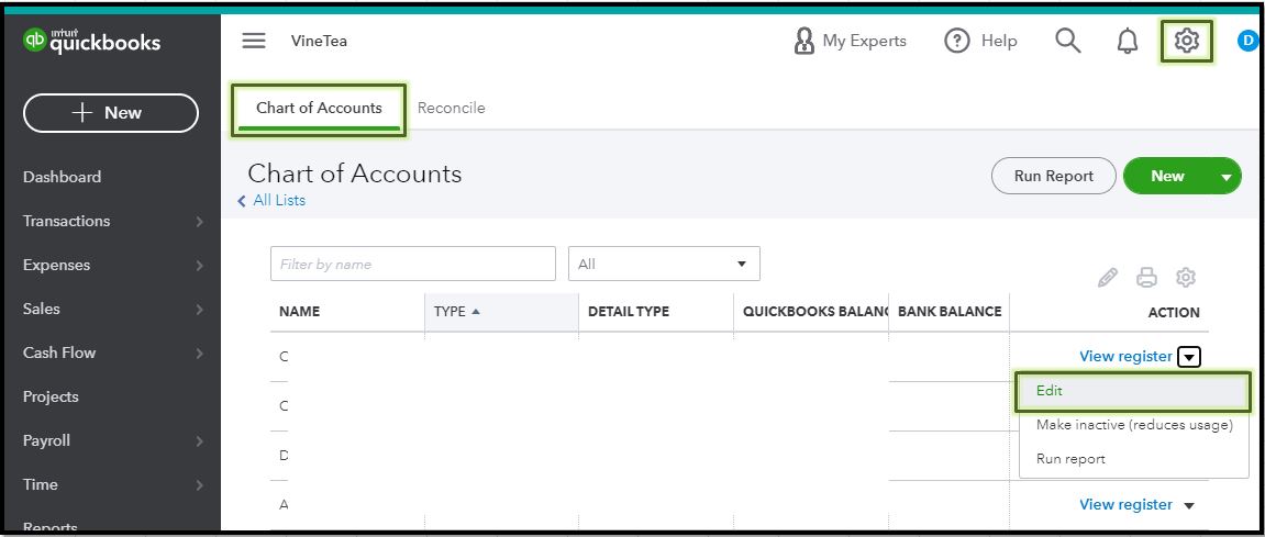 Chart of Accounts Detail Types
