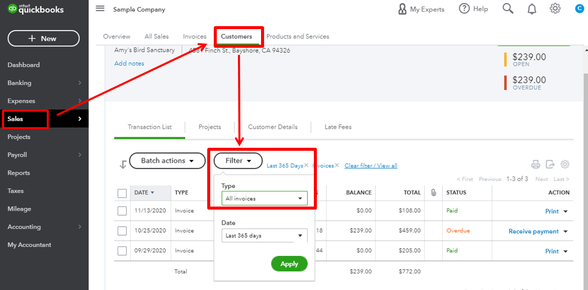 In the QB Online app, how can I see invoice and statement history? I'd ...