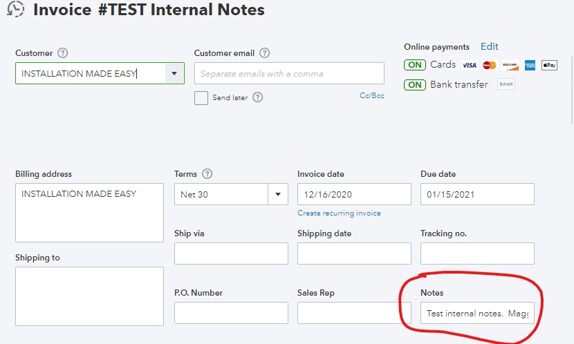 Internal only notes on invoices about cost of product and code for ...