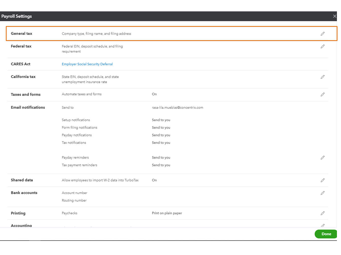 Change name of payroll contact