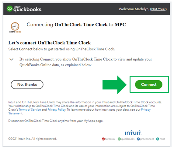 I need help integrating "OnTheClock" app with my q...